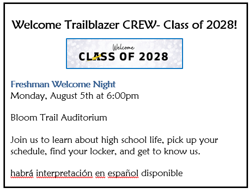 Bloom Trail High School - Trail High School Freshman Welcome Night